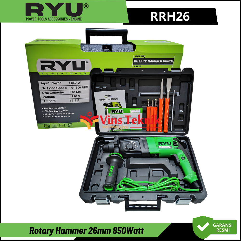RYU RRH26 Mesin Bor Beton Rotary Hammer 26mm 850Watt