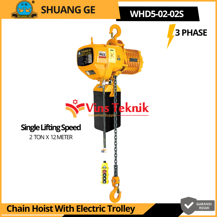 SHUANG GE WHD5-02-02S Chain Hoist With Hook Katrol Elektrik 2 Ton x 12 ...